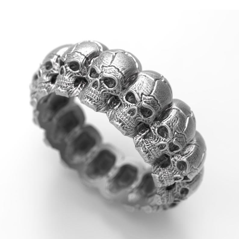 Skull Band Ring: Sterling Silver Gothic Memento Mori - Etsy