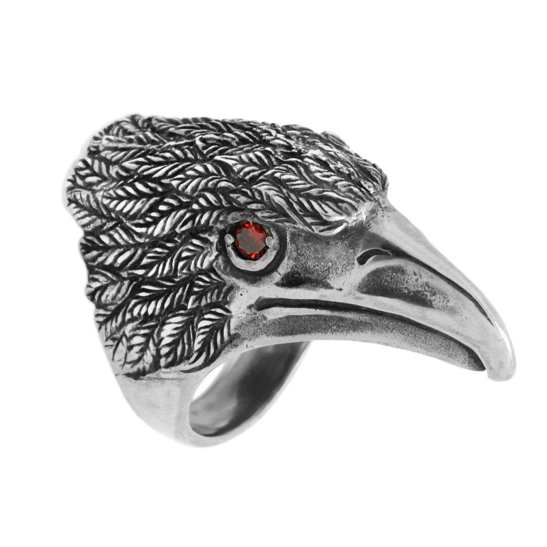 Black Raven Ring - Handmade Sterling Silver With Red Zircon Eyes - Etsy
