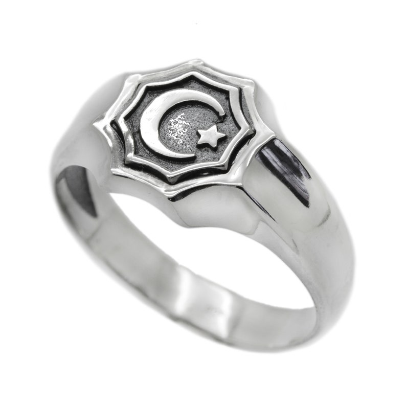 Islam Symbol Star and Crescent Moon Men's Silver Ring - Etsy