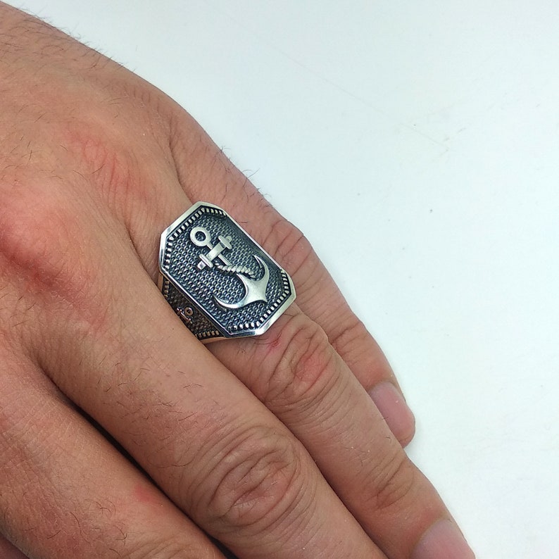 Anchor Signet Ring – Sterling Silver Nautical Ring for Men, Sailor ...