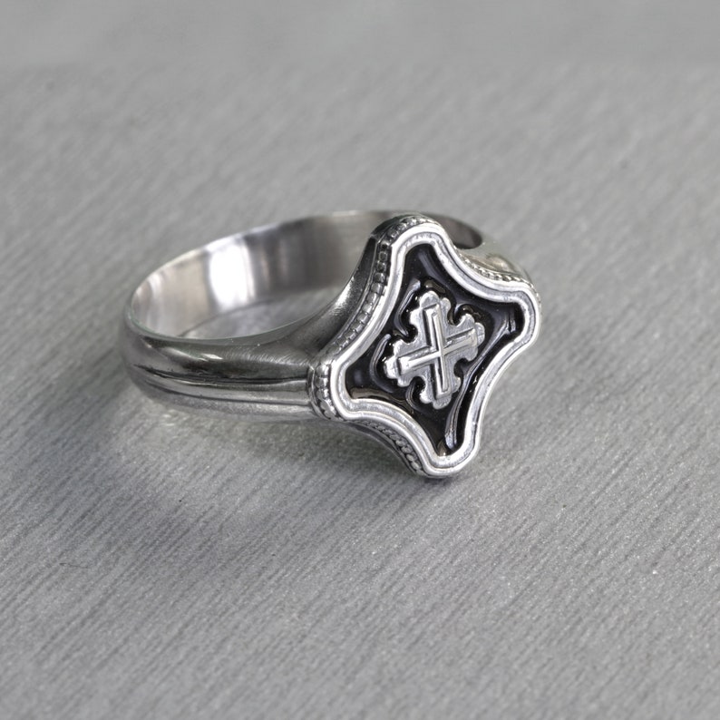 Clover Christian Cross Unisex Ring Silver 925 with Black | Etsy