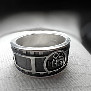 Bethtastic Film Frame and Old Movie Camera, Sterling Silver Band Ring ...