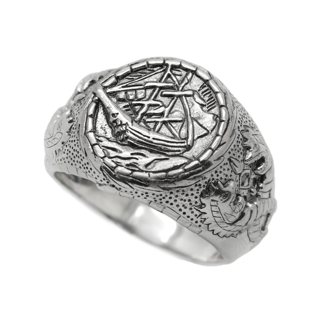 Sailing Ship Storm Sailor Ring Seamen Mens Sterling Silver Ring Signet ...