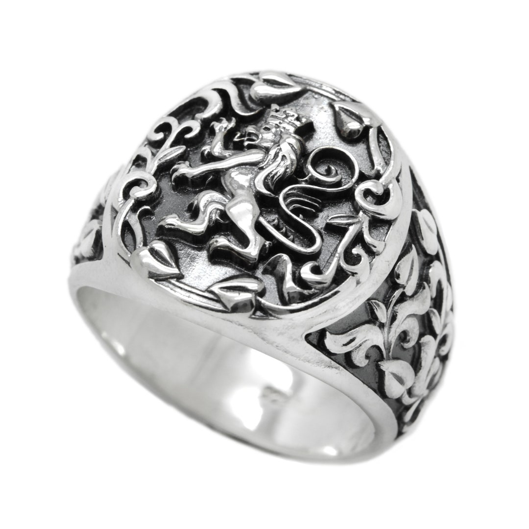 Rampant Lion Heraldry, Men Ring Sterling Silver - Etsy