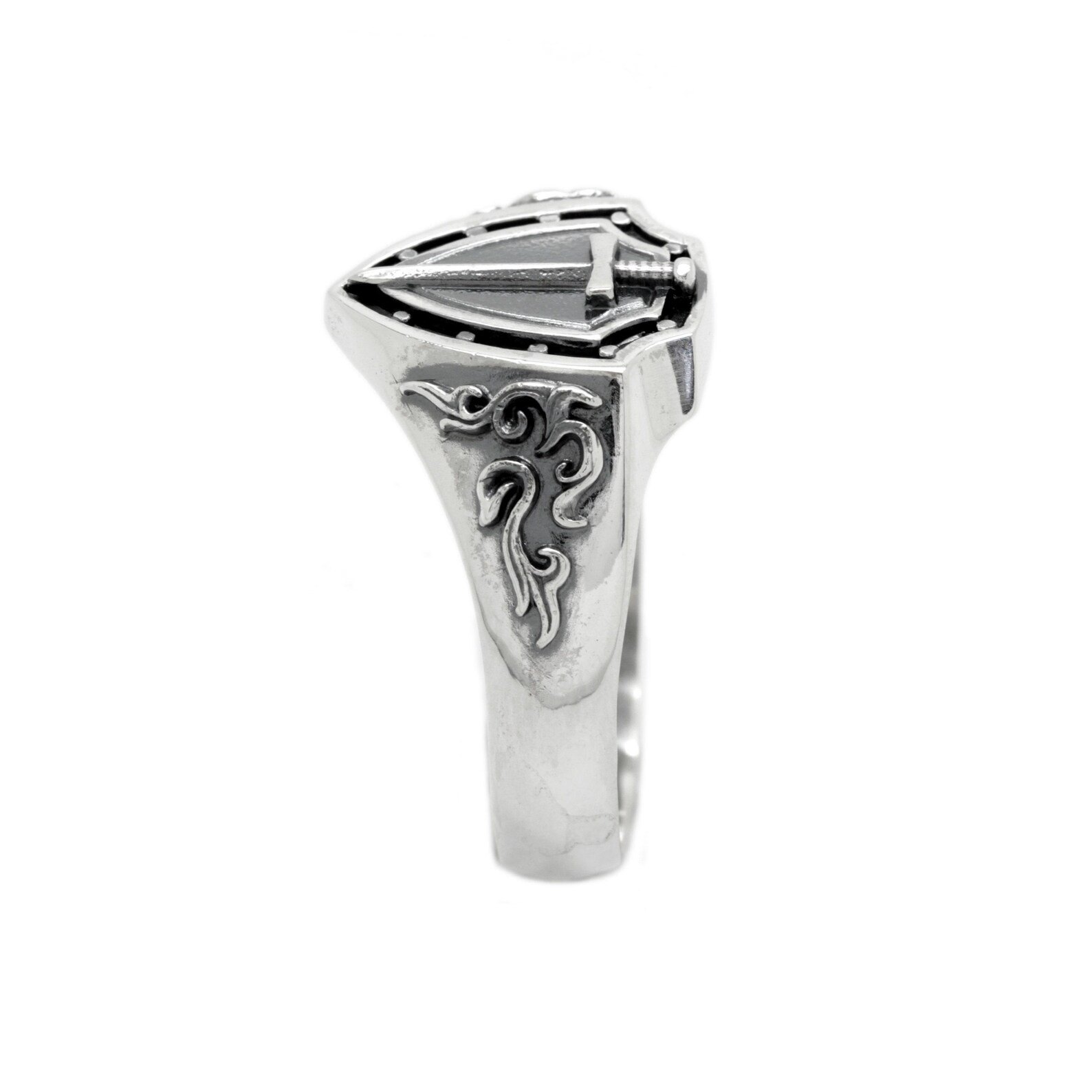 Shield and Sword Mens Signet Ring - Sterling Silver Ring - Pinky Ring ...