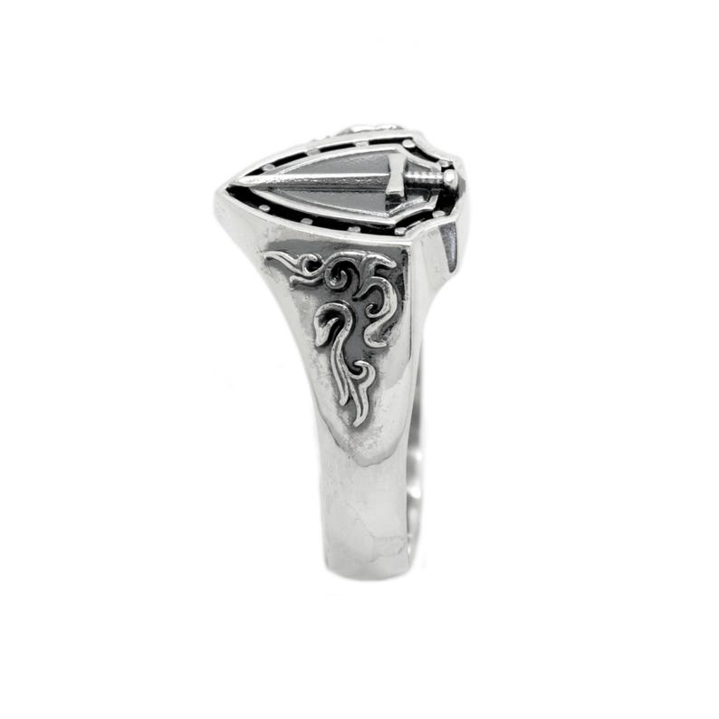 Shield and Sword Mens Signet Ring - Sterling Silver Ring - Pinky Ring ...
