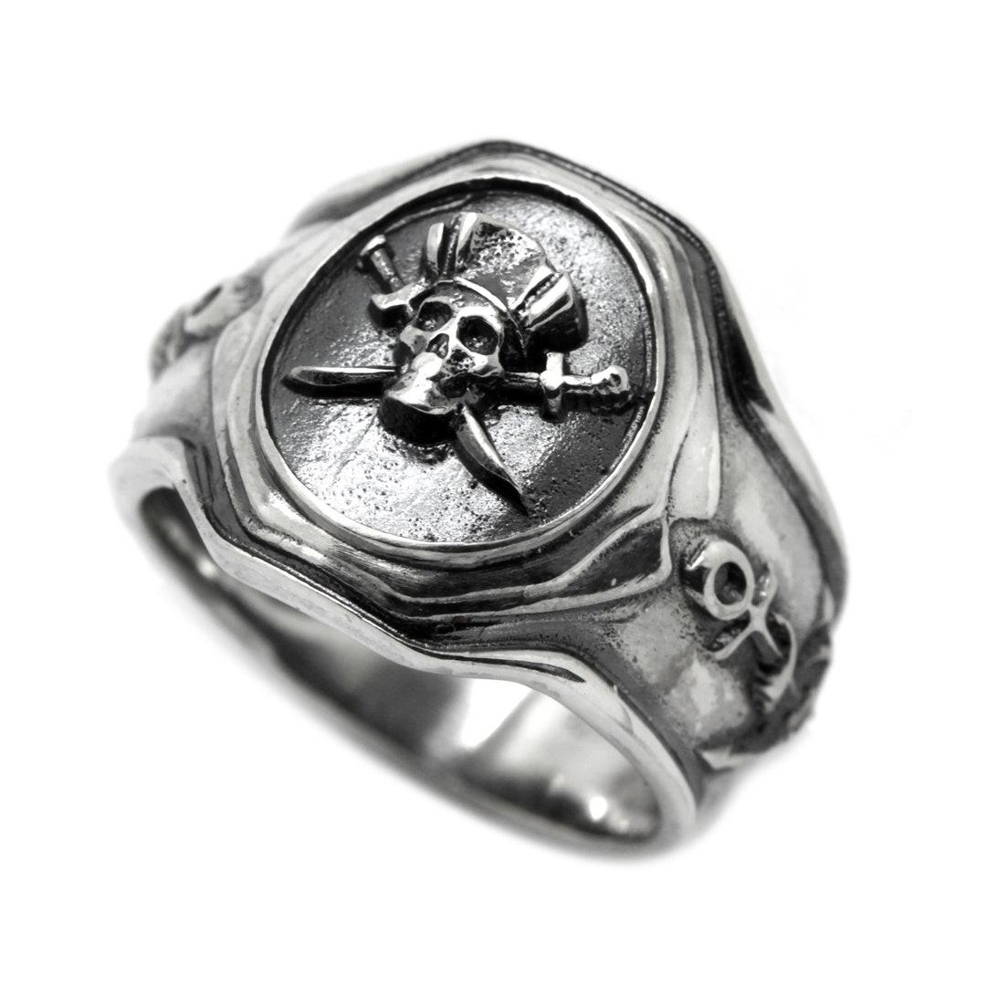 Pirate Skull Ring Santa Muerte Sea Anchor Men Silver Ring - Etsy