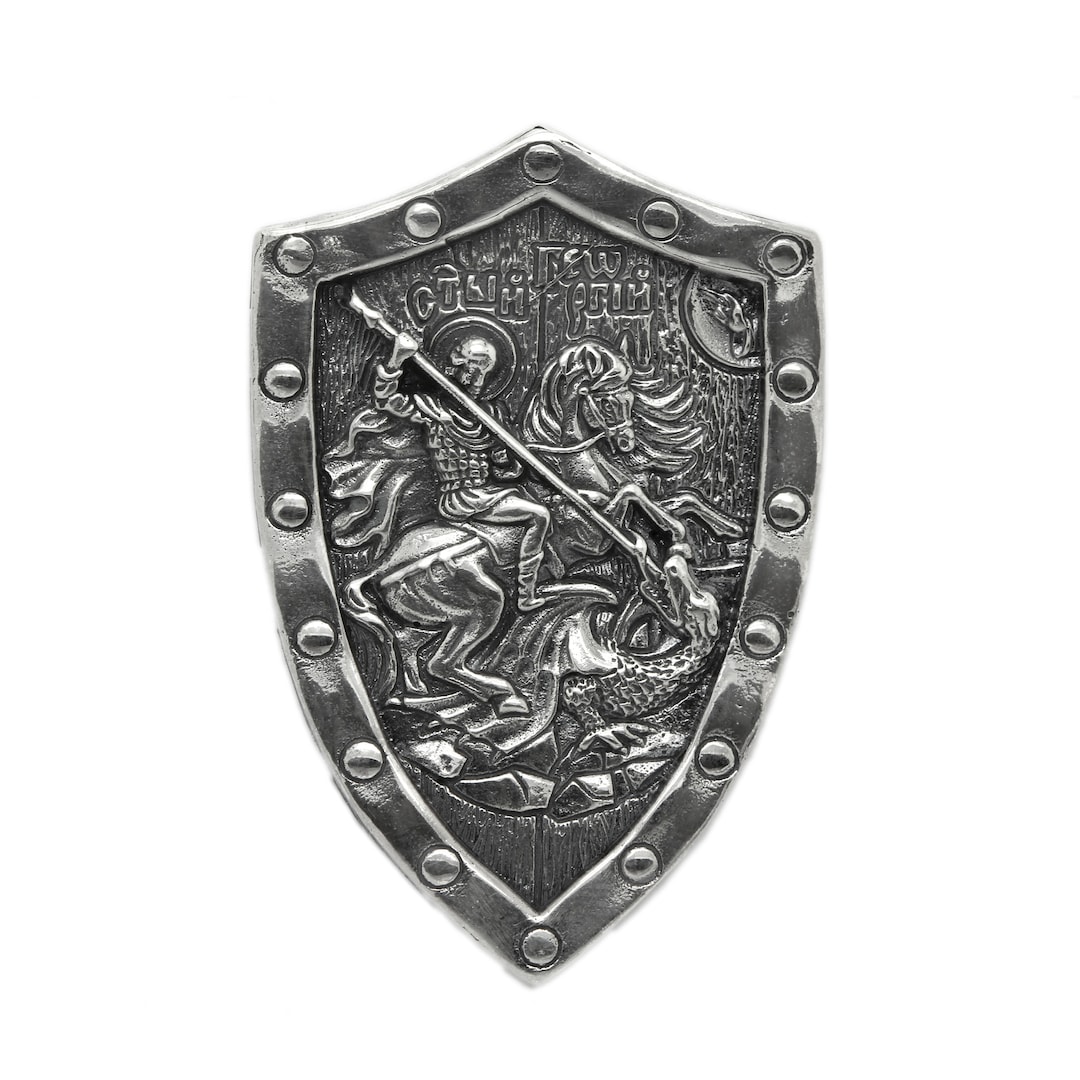 Saint George Shield Pendant – Mens Sterling Silver Orthodox Necklace ...