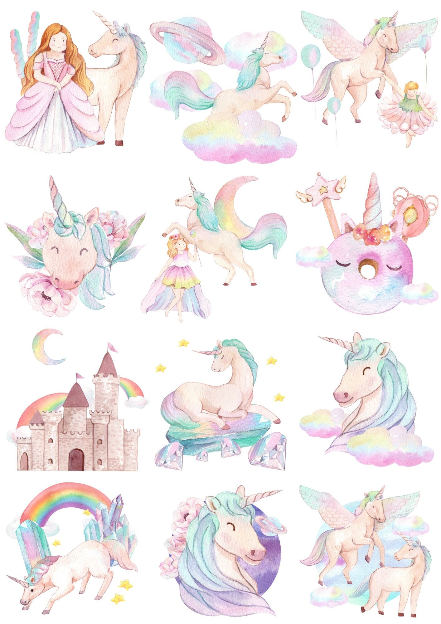 Unicorn Stickers | Cute Unicorn Sticker Sheet | Watercolour Unicorn ...