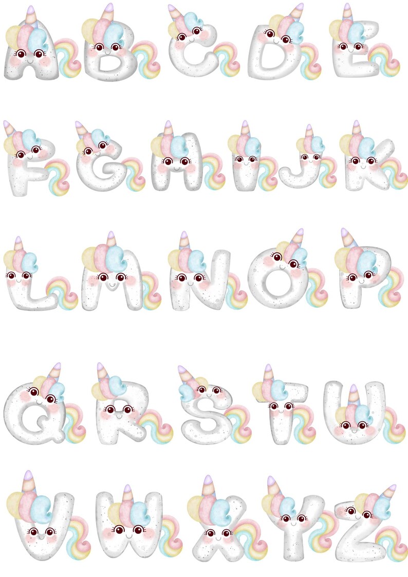 Unicorn Alphabet Prints, Digital Download, Girl Bedroom Wall Decor ...