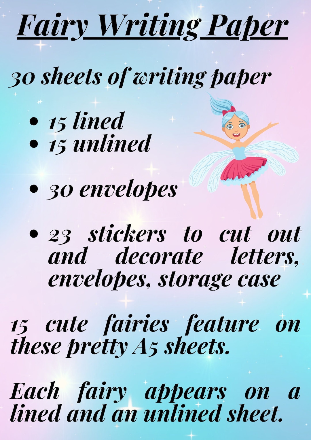 Fairy Writing Paper Stationery Set With Stickers Gift for - Etsy
