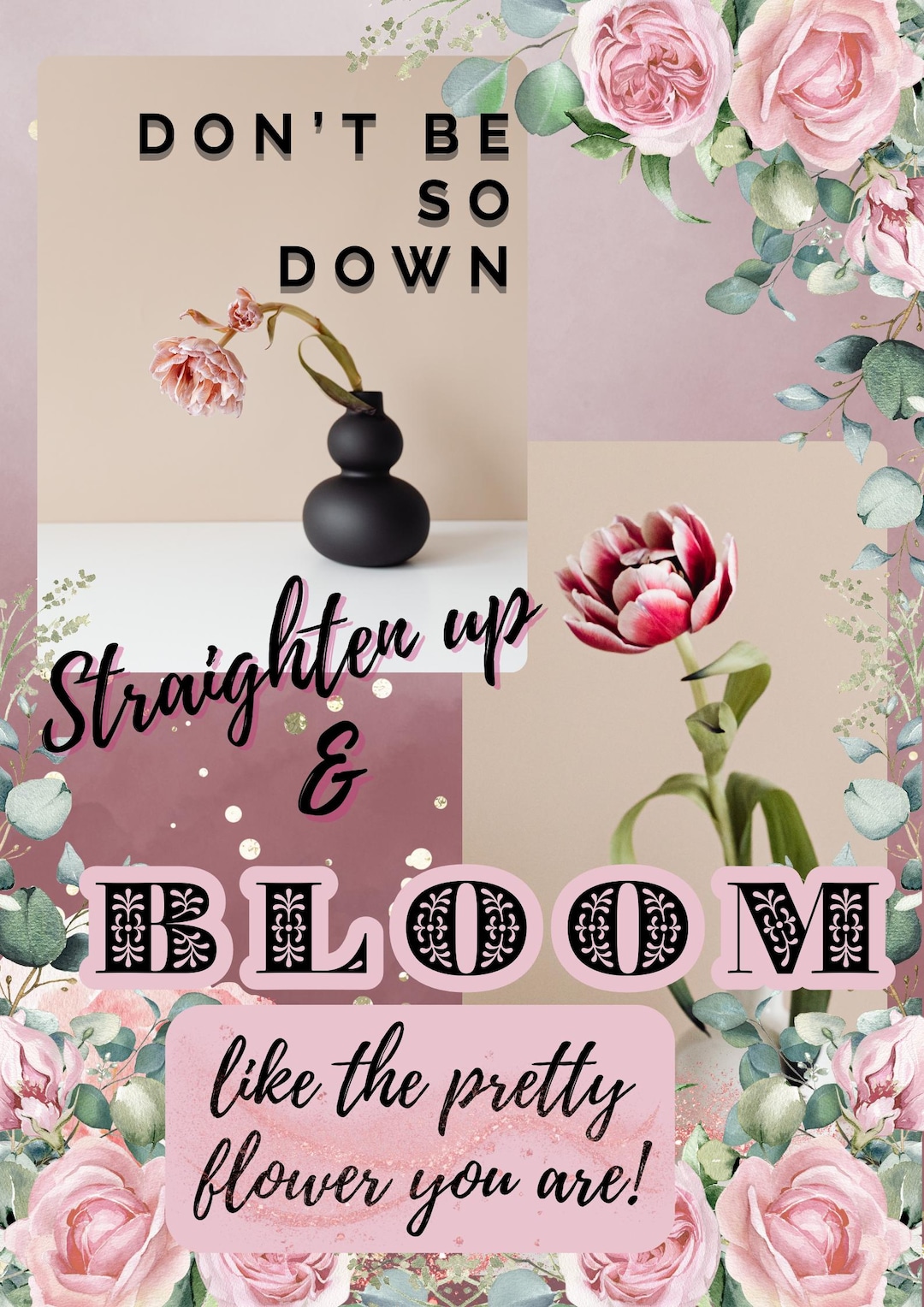 Inspirational Flower Themed Self-love Posters, Love Yourself Wall Art ...