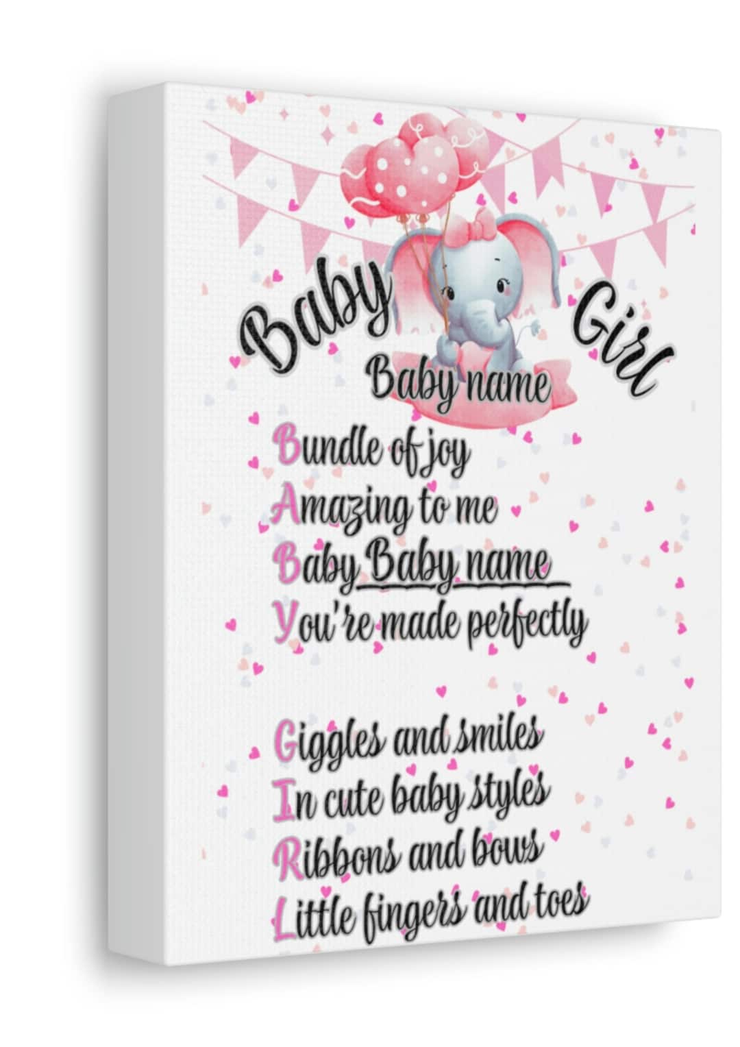 Baby Girl Poem on Satin Stretched Canvas, Personalised Baby Girl Poem ...
