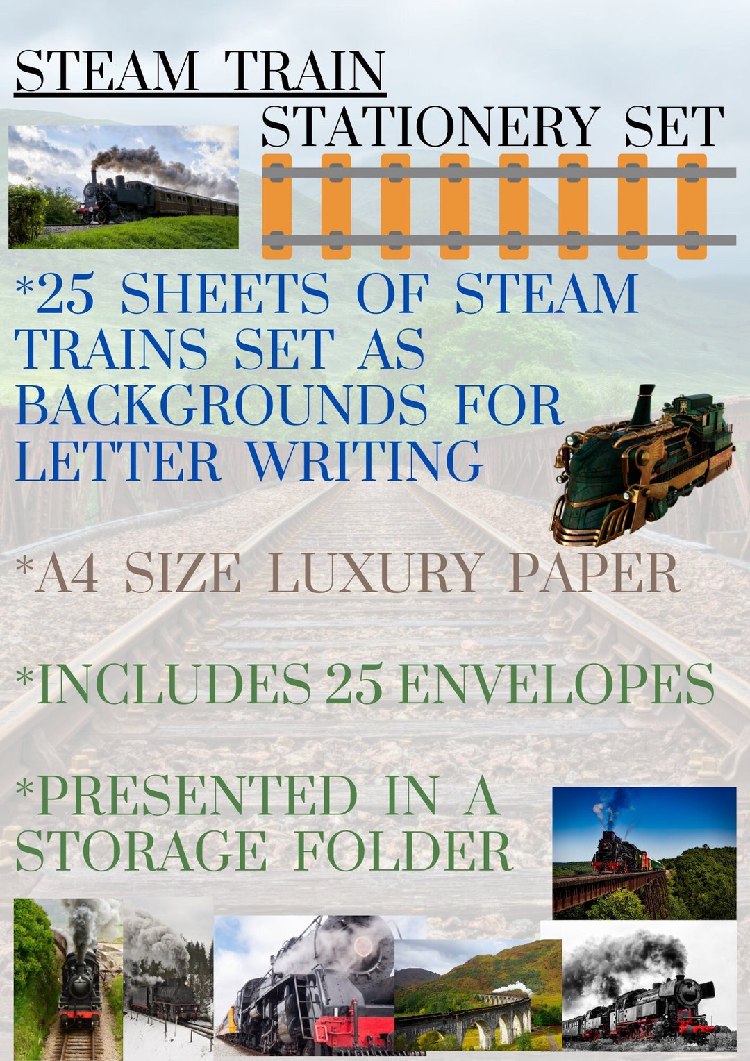Steam Train Writing Paper Stationery Set Gift | Train Spotter Gift Idea ...