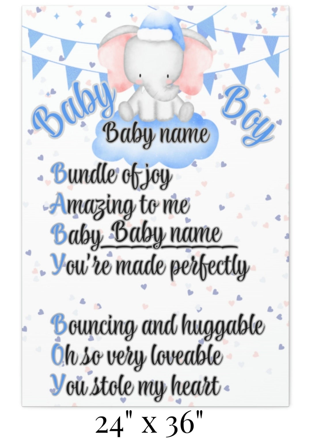 Baby Boy Poem on Satin Stretched Canvas, Personalised Baby Boy Poem ...