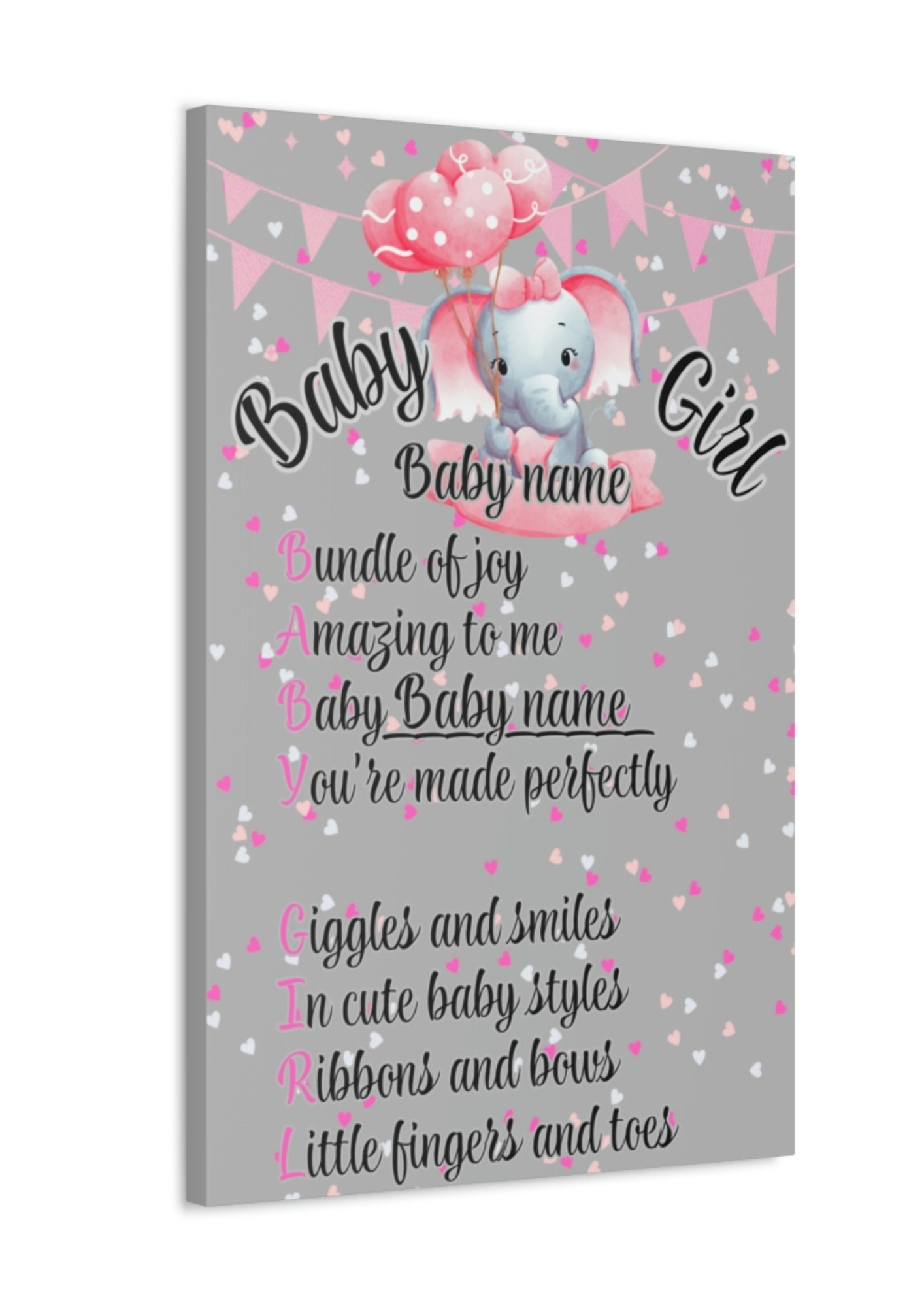 Baby Girl Poem on Satin Stretched Canvas, Personalised Baby Girl Poem ...