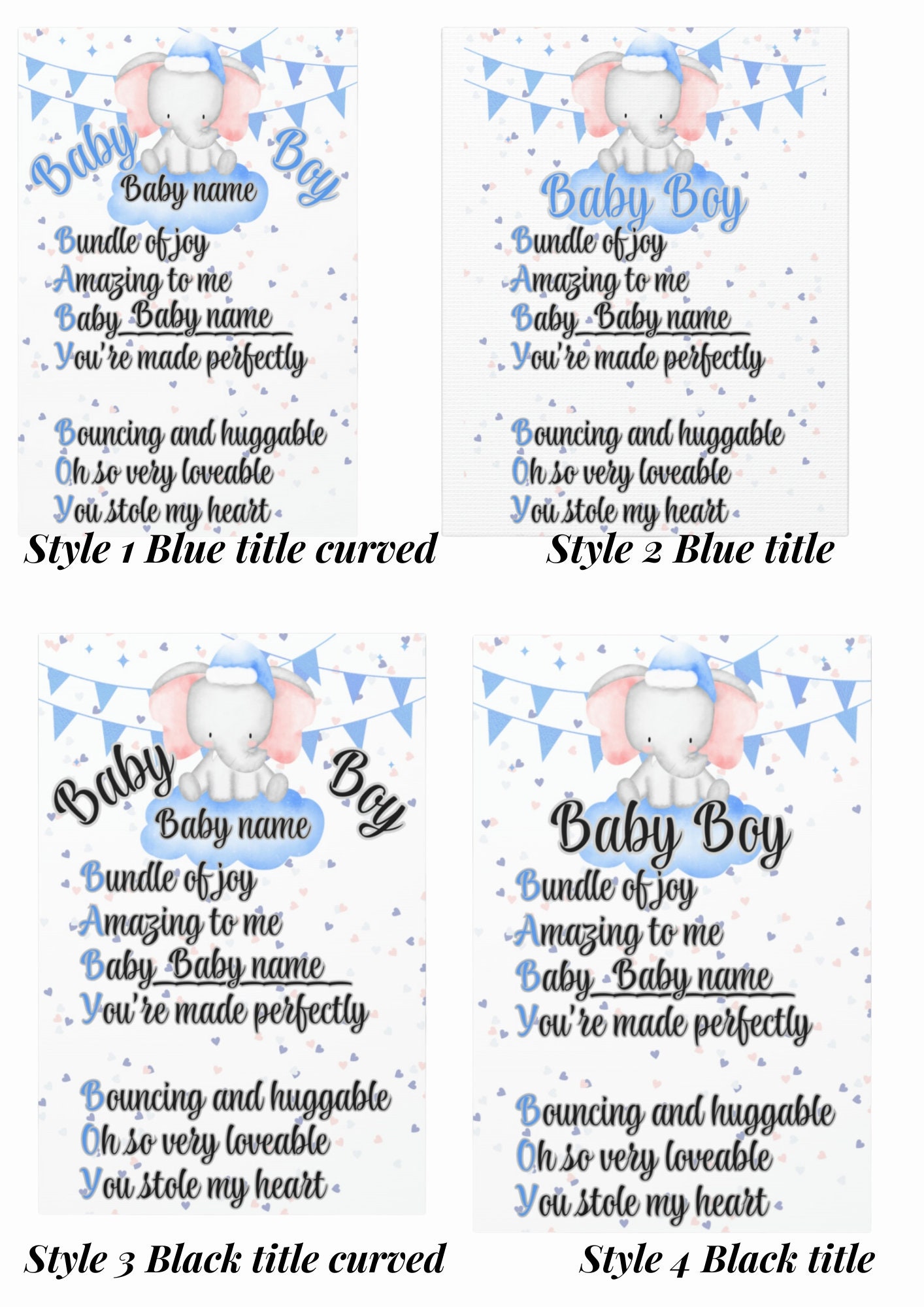 Baby Boy Poem on Satin Stretched Canvas, Personalised Baby Boy Poem ...
