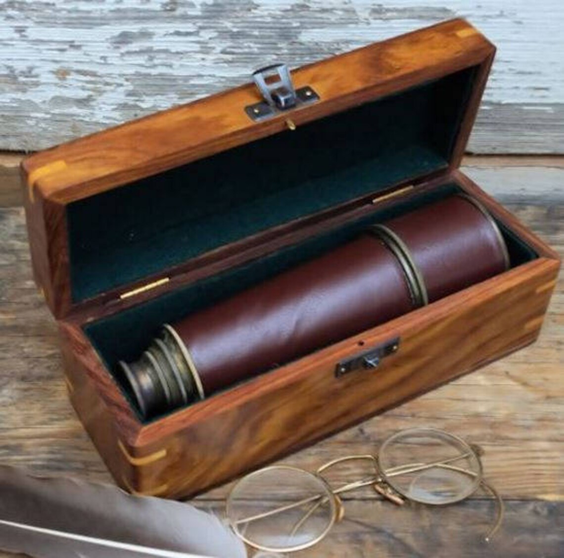 18 Inch Leather and Brass Telescope With Engraved Name Plate | Etsy