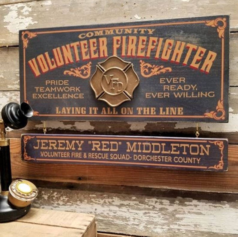 Volunteer Firefighter Wood Sign With Personalized Nameboard - Etsy