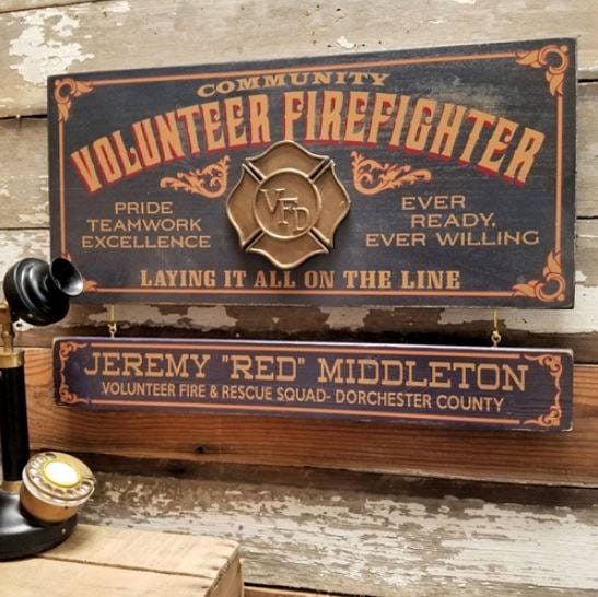 Volunteer Firefighter Wood Sign With Personalized Nameboard - Etsy