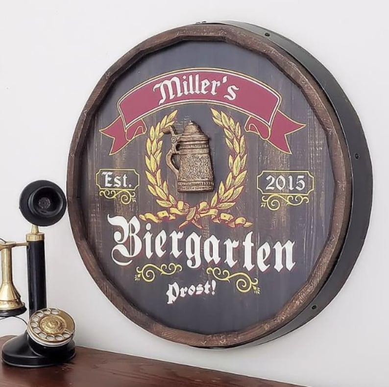 Biergarten Personalized Barrel End Bar Sign - Etsy