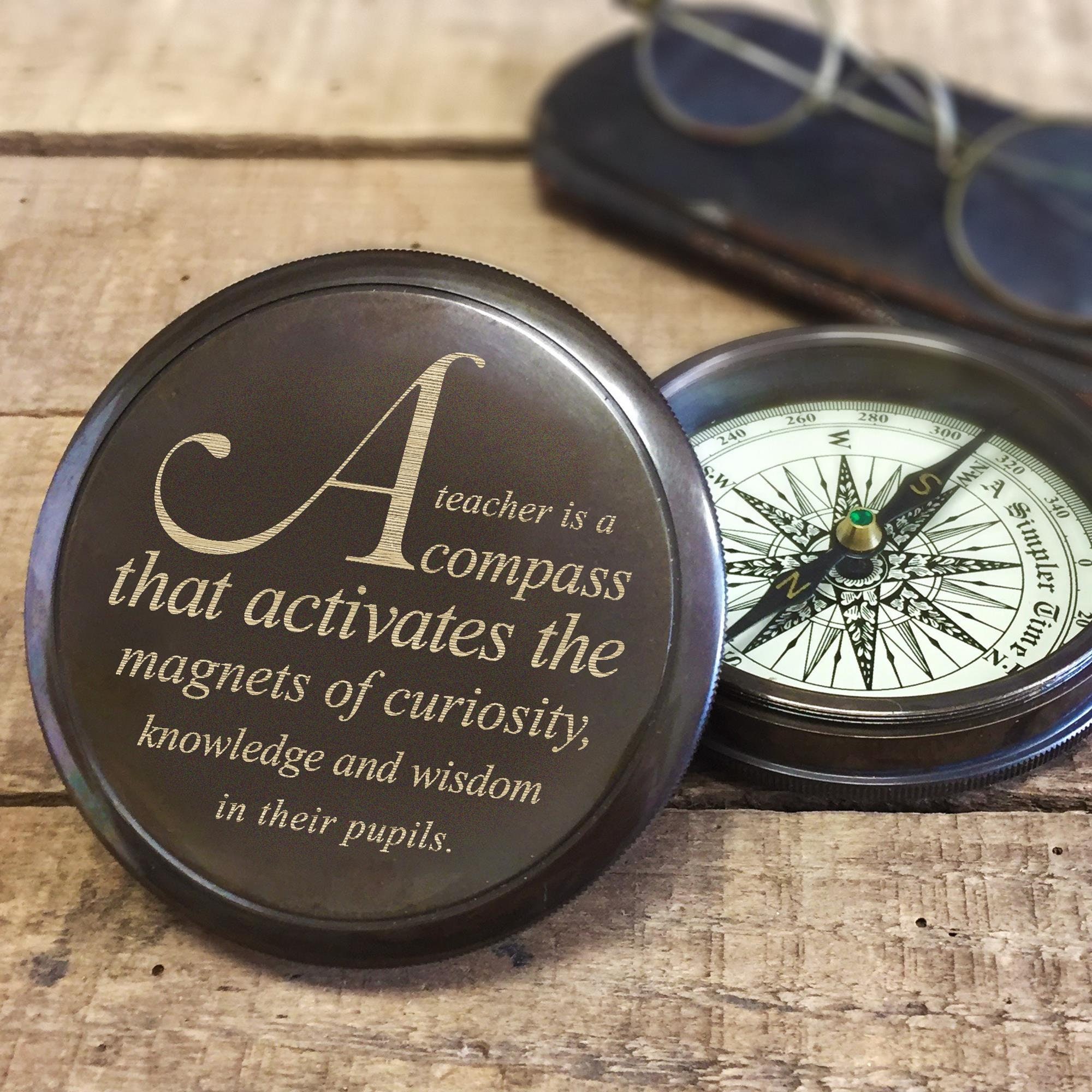 Engraved Brass Teacher Compass - Etsy