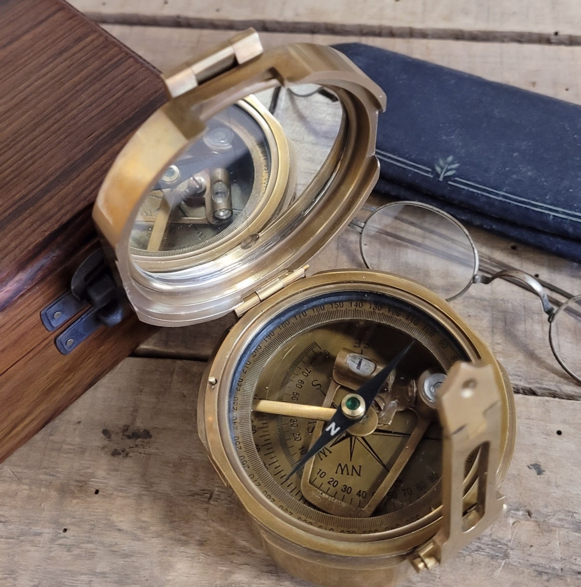 Antiqued Brass Military Compass With Engraved Box - Etsy