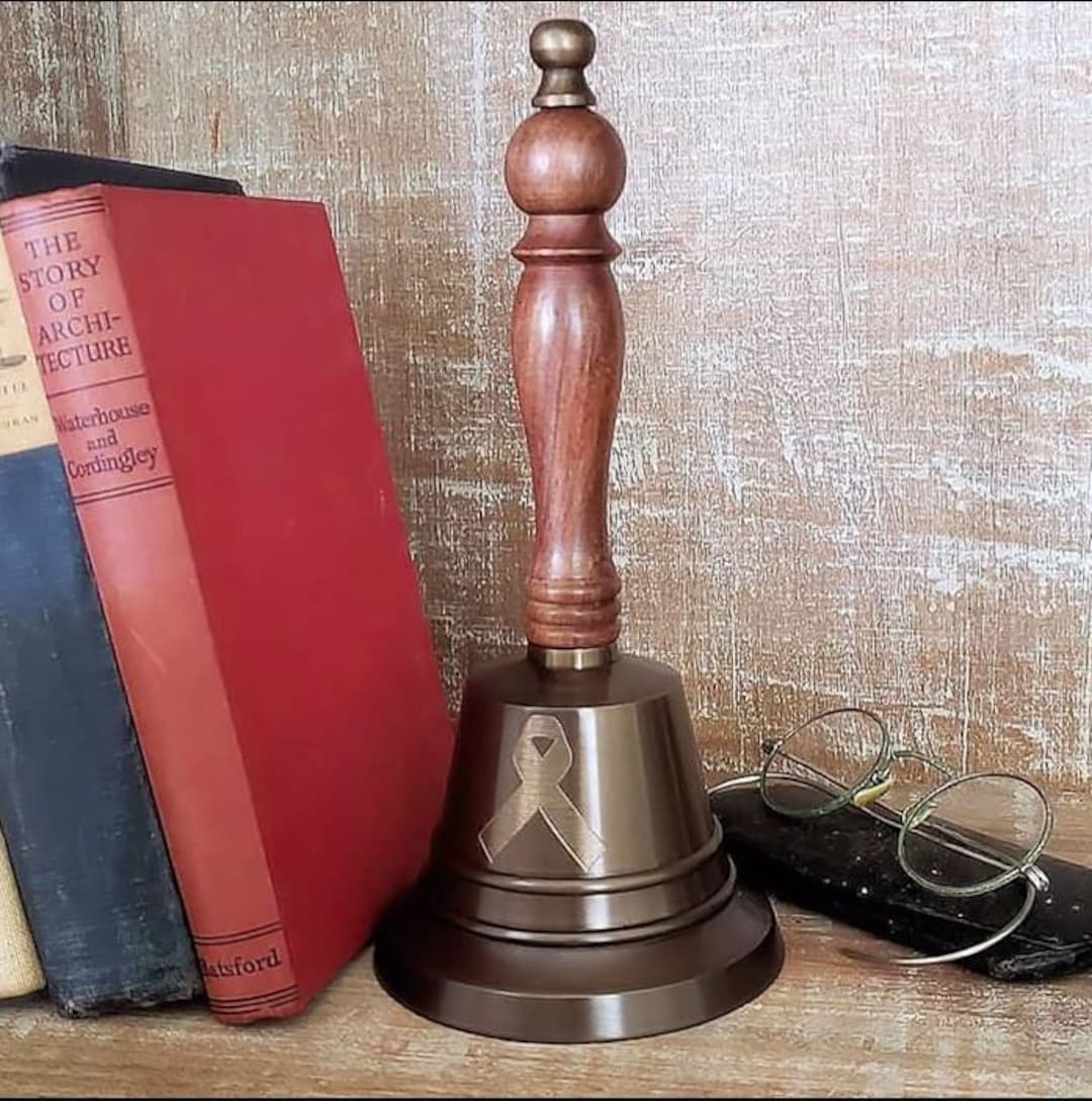 Engraved Antiqued Brass Cancer Ribbon Hand Bell - 9 Inch Tall ...