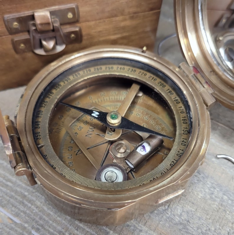 Antiqued Brass Military Compass With Engraved Box - Etsy