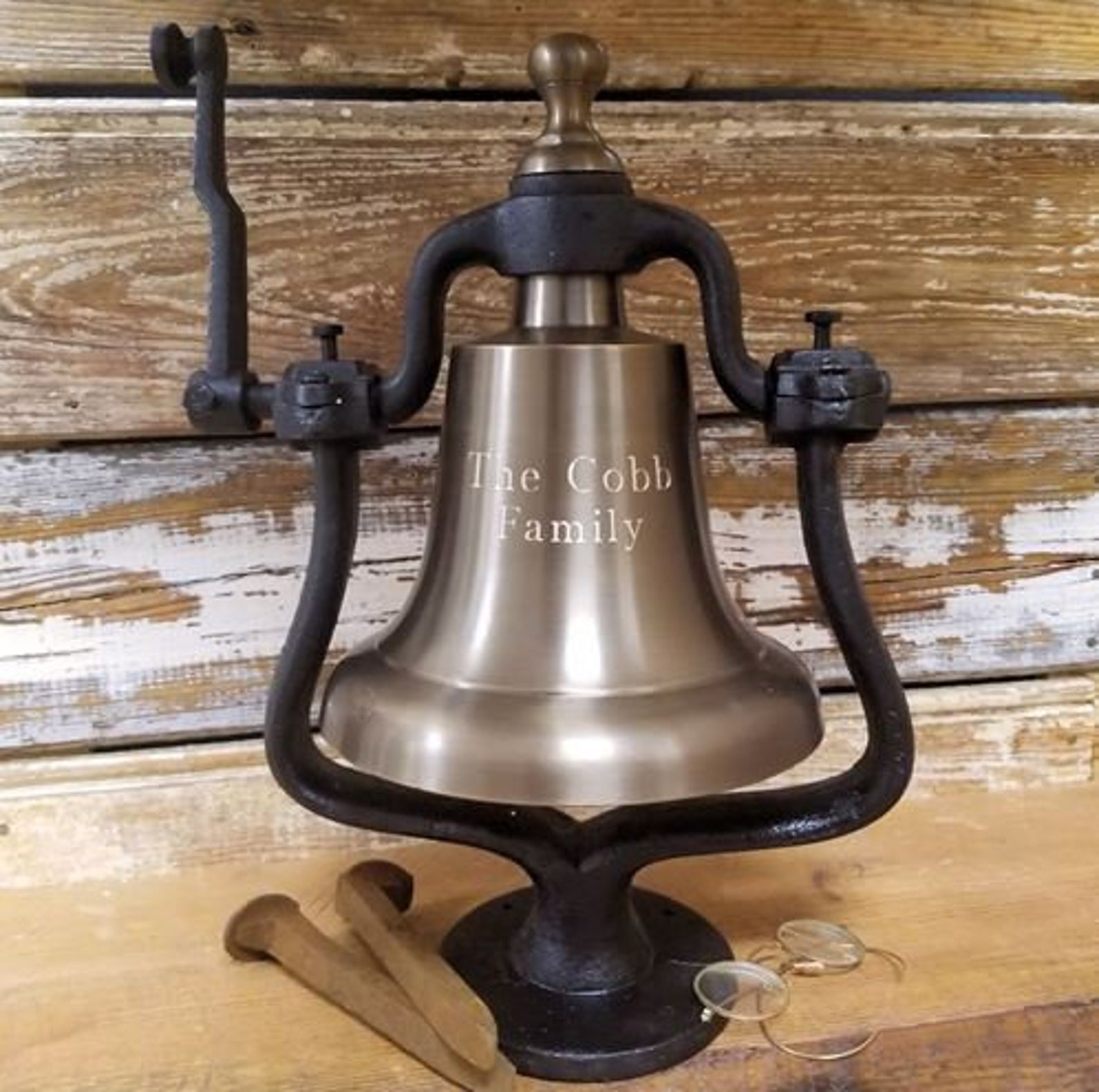 Engraved Large Antiqued Brass Railroad Bell - Etsy