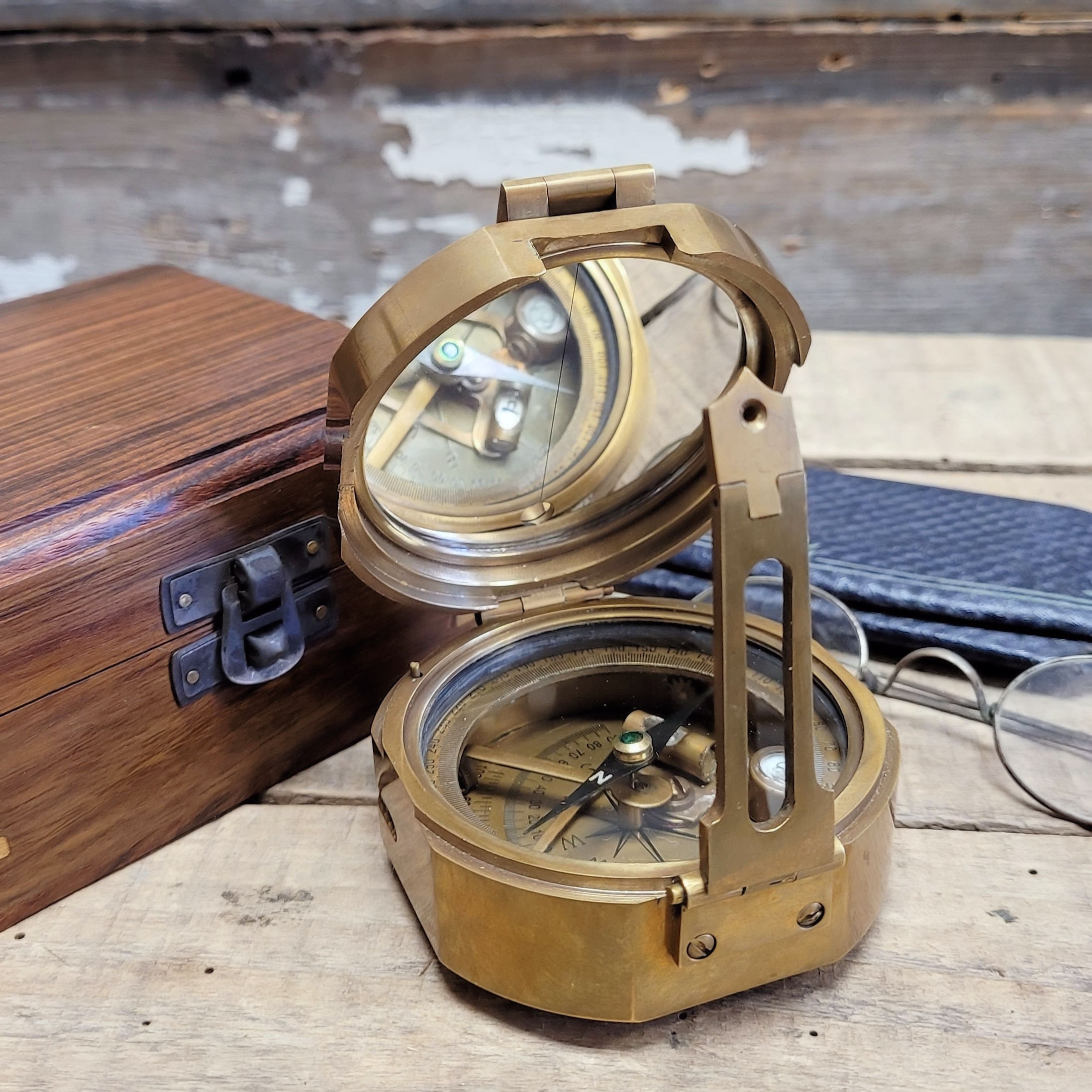 Antiqued Brass Military Compass With Engraved Box - Etsy