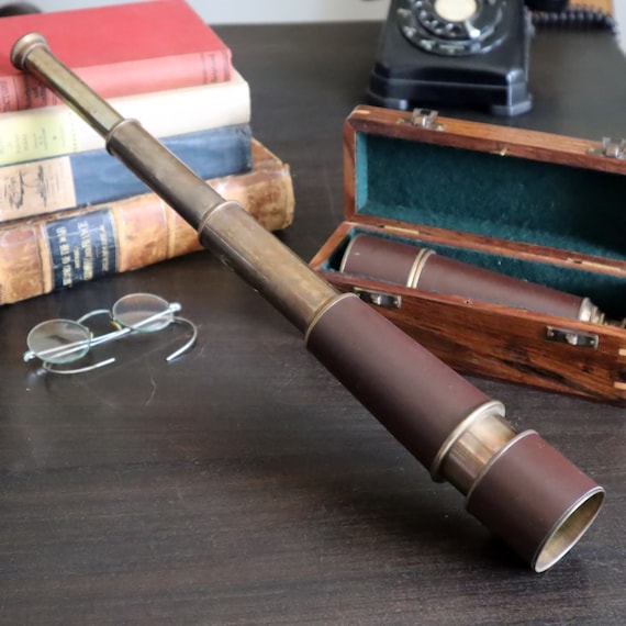 18 Inch Leather and Brass Telescope With Engraved Name Plate - Etsy