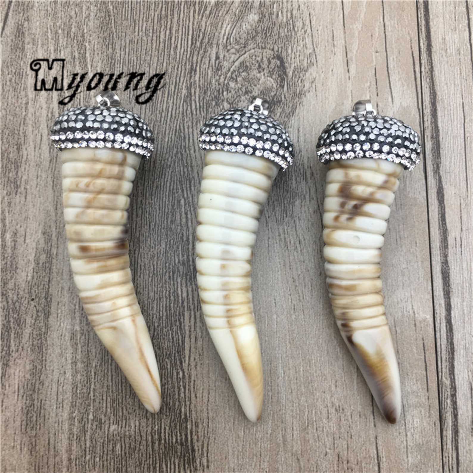 Resin Horn Tusk Pendant Charm: Animal Fang With Rhinestone Cap - Etsy