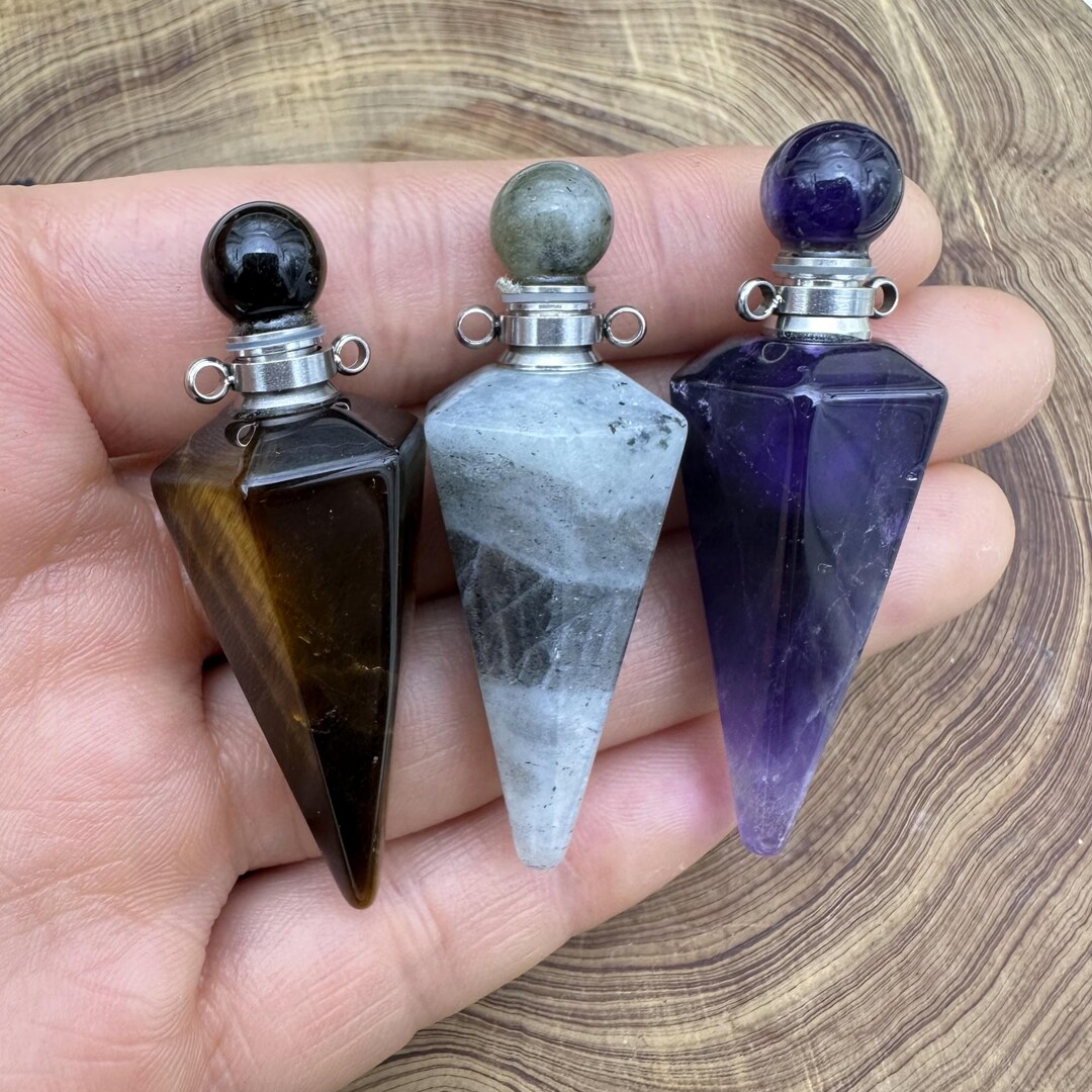 Healing Crystal Vial Charms Perfume Bottle Pendant,rose Quartz Amethyst ...