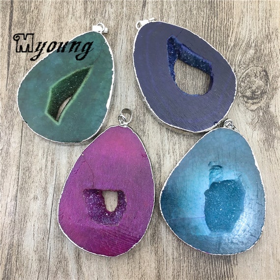 Genuine Druzy Agate Geode Slice Pendants Agate Drusy Slab | Etsy