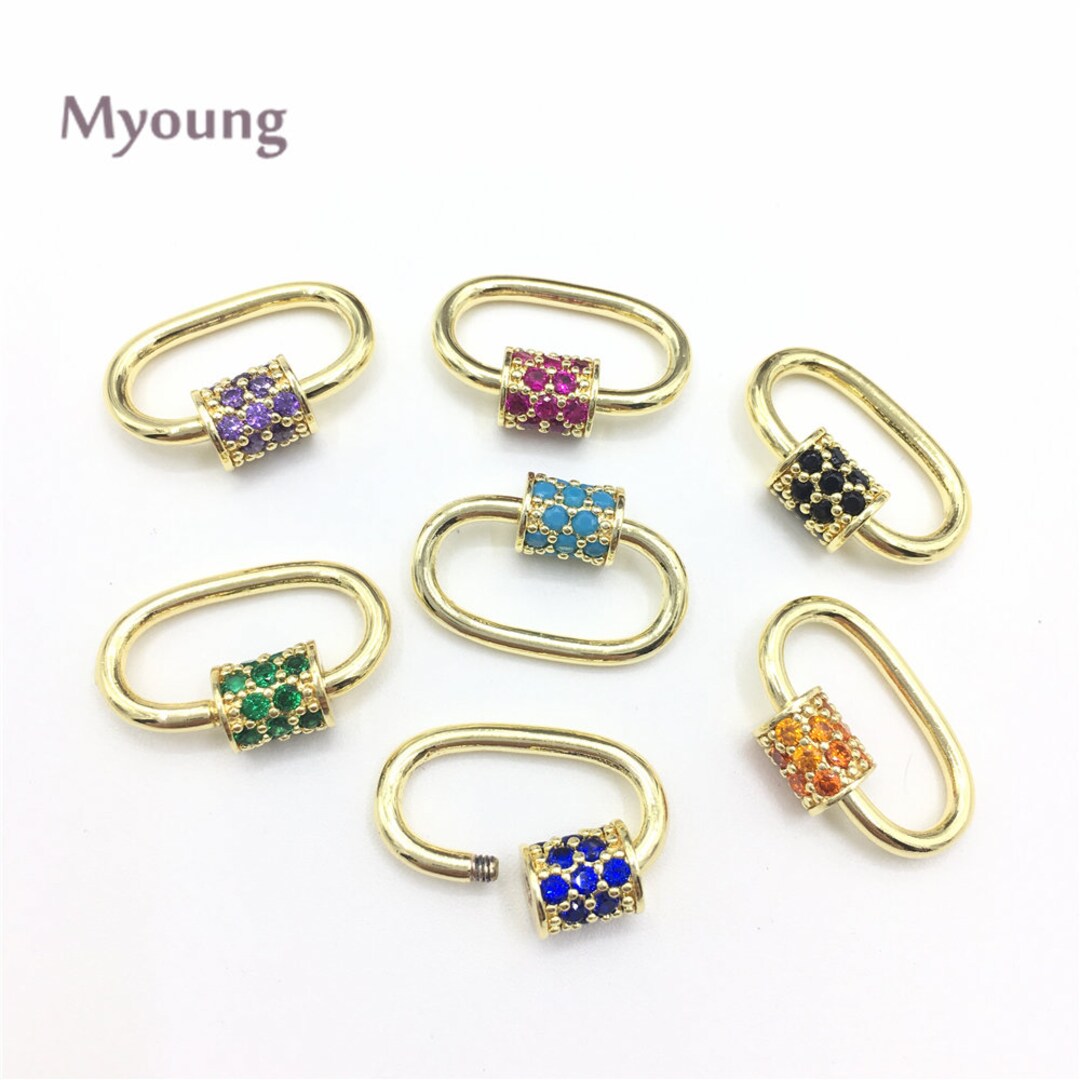 Gold Filled Carabiner Screw Clasp, Oval Lock CZ Micro Paved Crystal ...