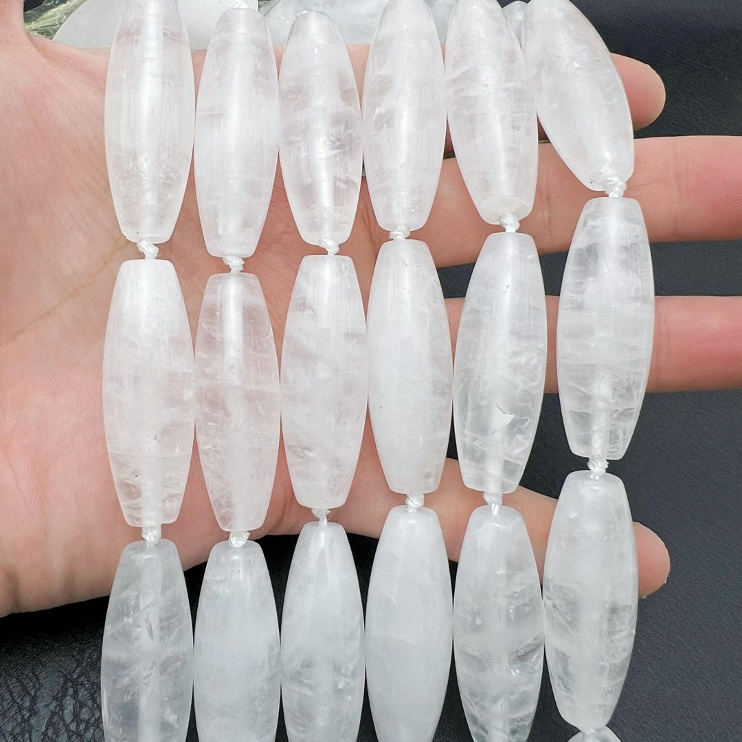 Natural Clear Quartz Barrel Spacer Beads, Large Oval White Rock Quartz ...