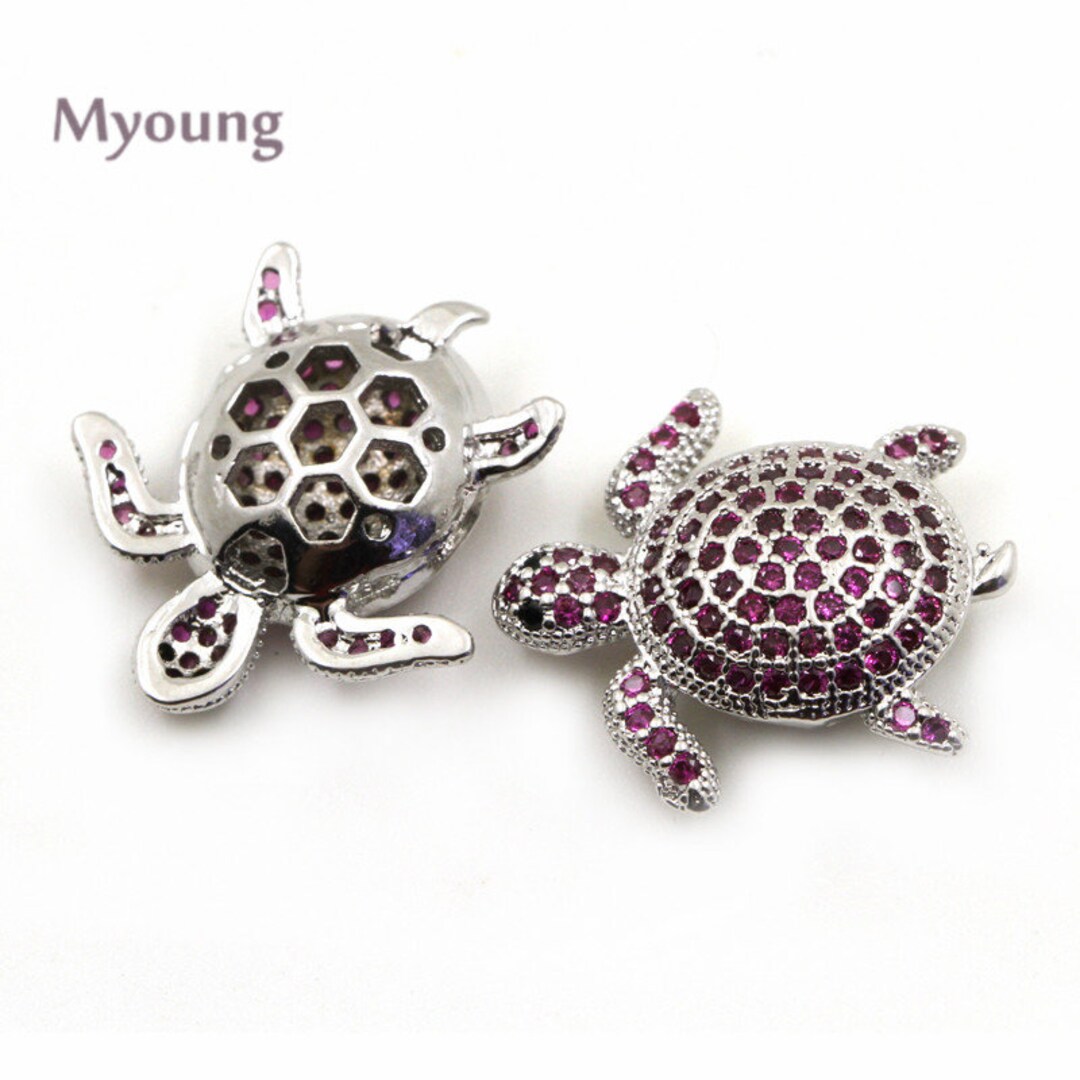 2pcs Micro Paved CZ Zirconia Sea Turtle Charms, Fuchsia Cubic CZ Animal ...