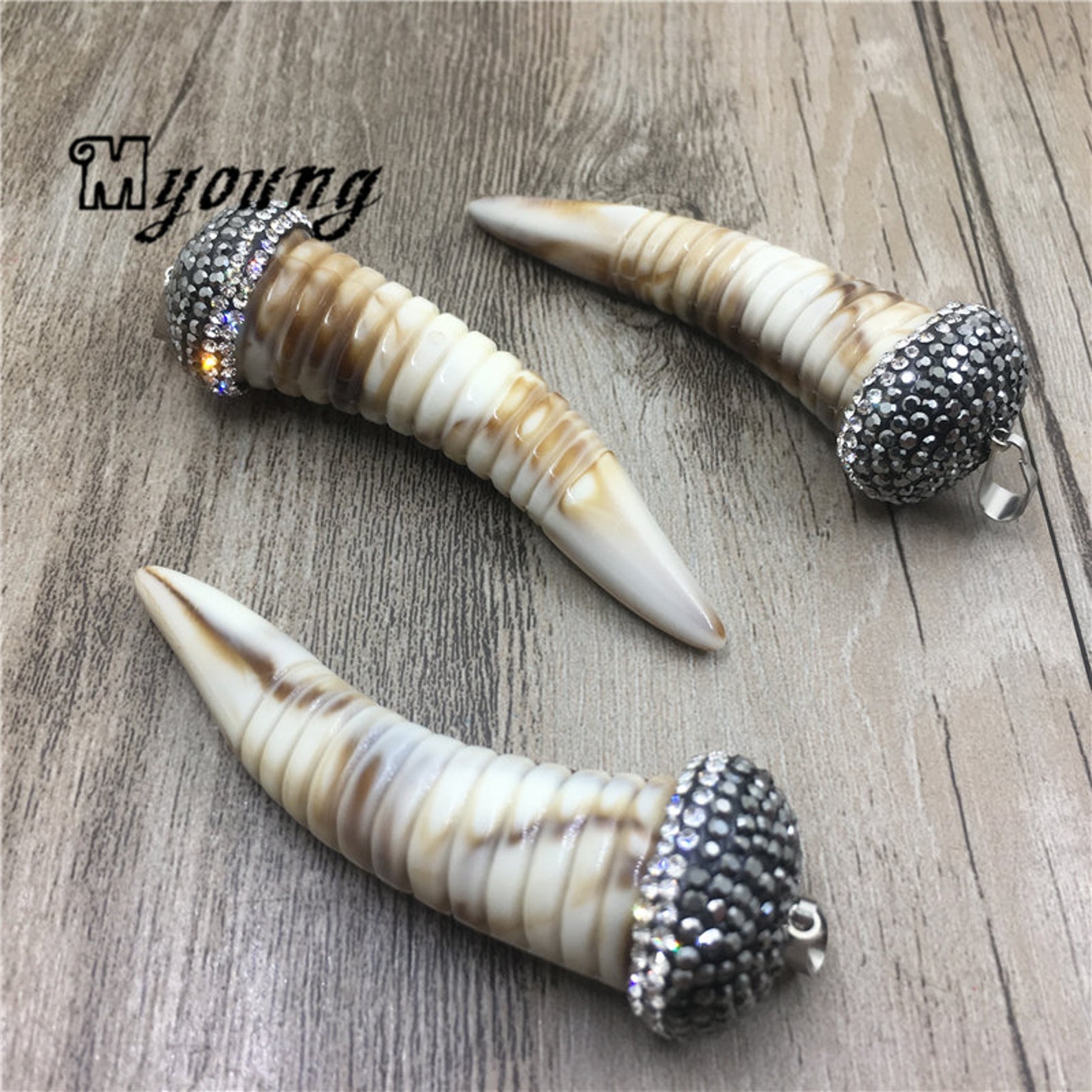 Resin Horn Tusk Pendant Charm: Animal Fang With Rhinestone Cap - Etsy