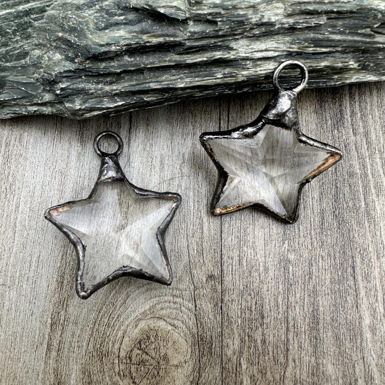 Vintage Soldered Star Crystal Glass Necklace Pendants,antique Silver ...