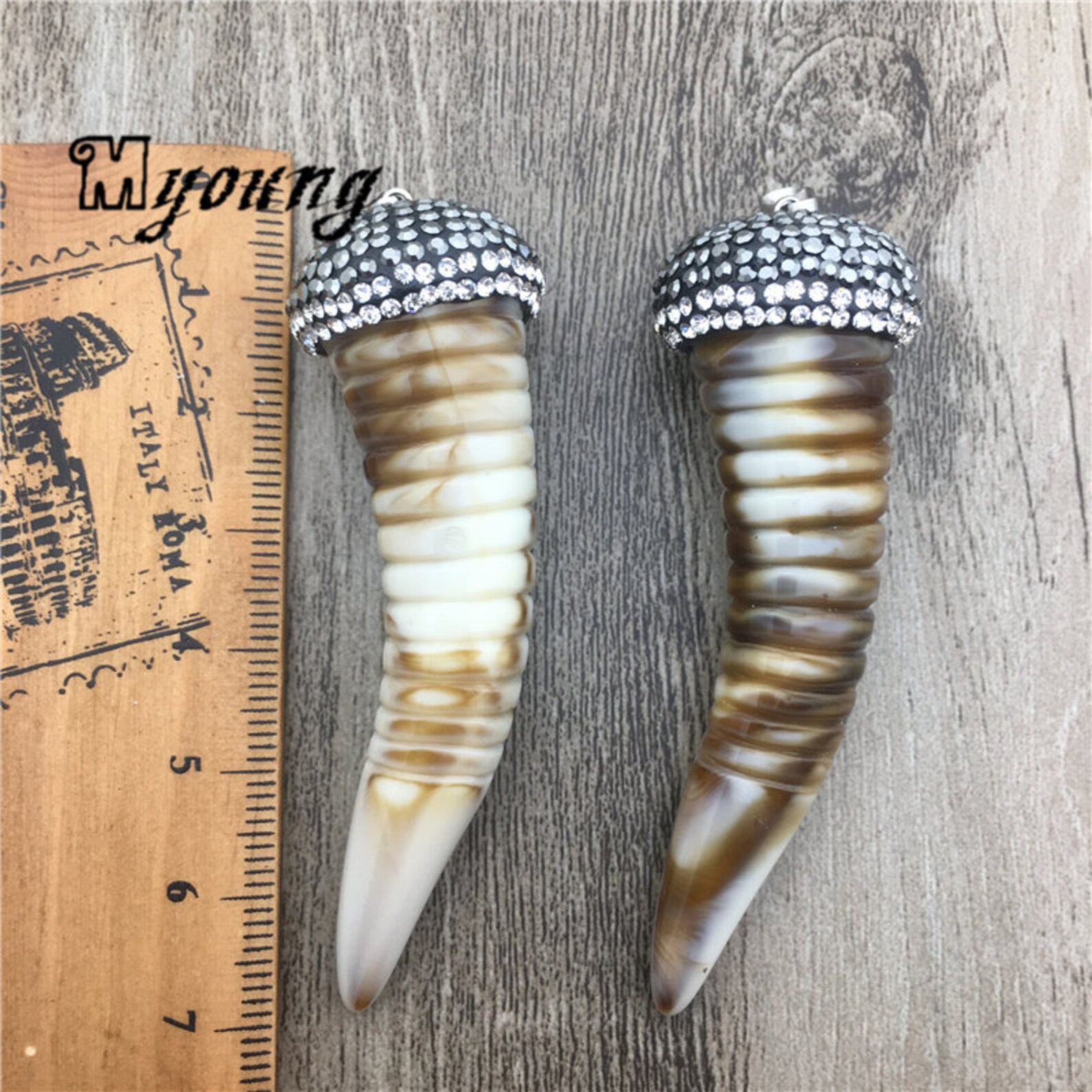 Resin Horn Tusk Pendant Charm: Animal Fang With Rhinestone Cap - Etsy