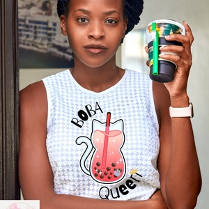 Boba Queen SVG PNG Cute Cat Boba Drink Kawaii Digital Shirt Art - Etsy