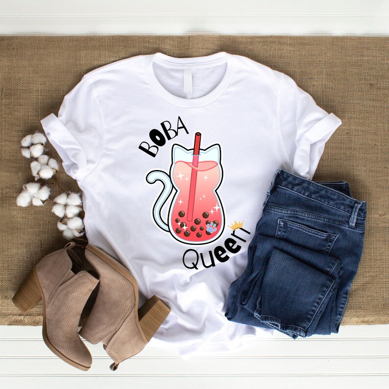 Boba Queen SVG PNG Cute Cat Boba Drink Kawaii Digital Shirt Art - Etsy