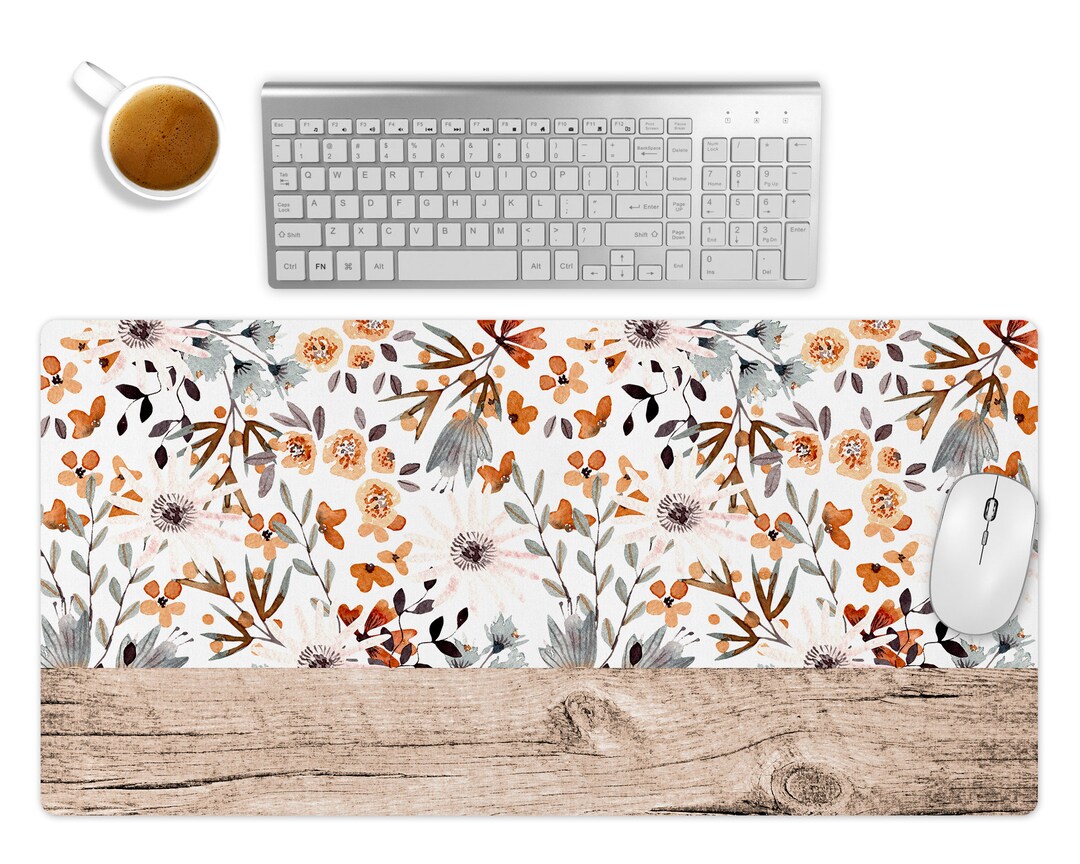 Floral and Faux Wood Desk Mats, Large Mouse Pad, Desk Decor, Office ...