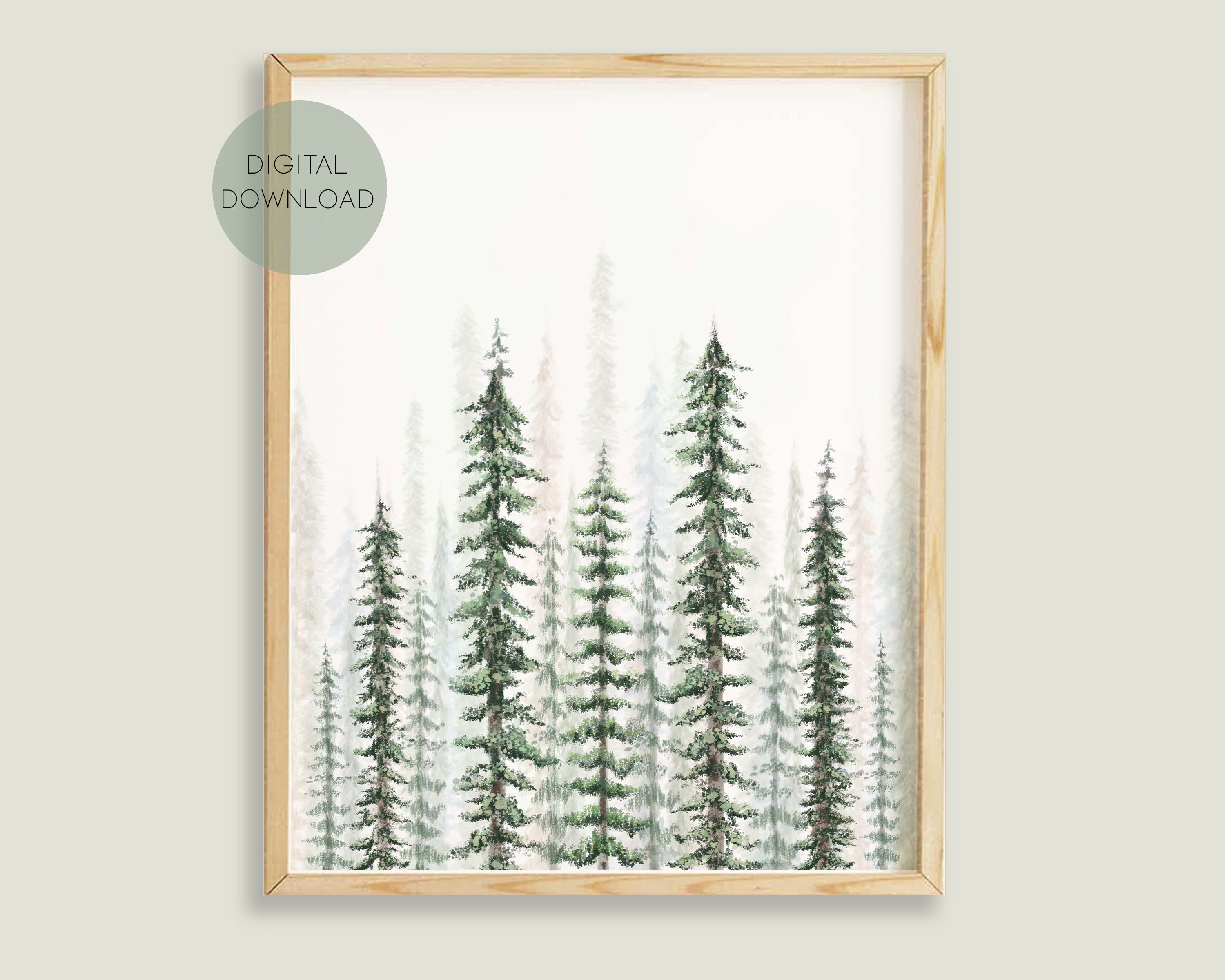 Watercolor Pine Trees, Forrest Digital Download, Mountain Theme Wall ...