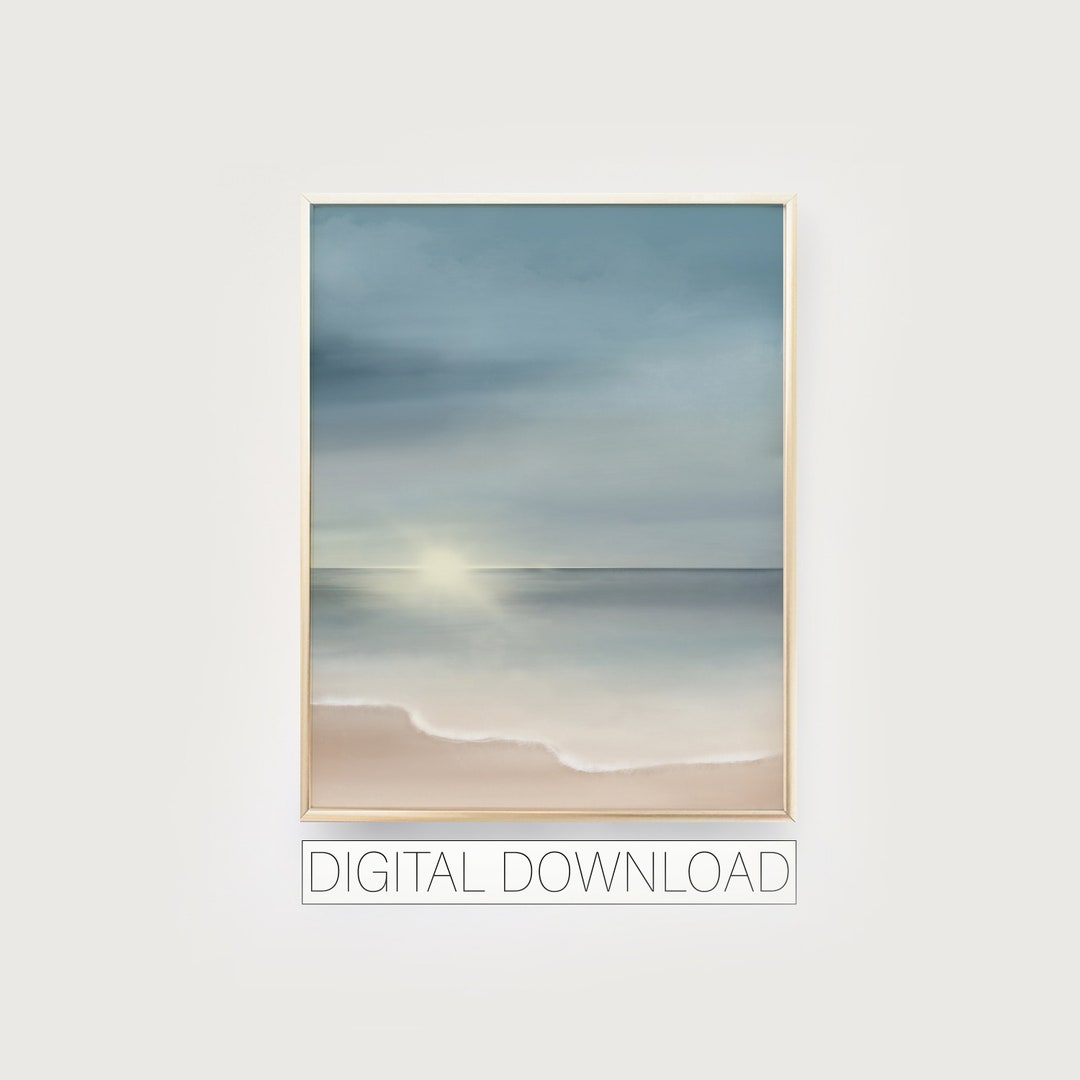 Soft Muted Beach Scene Watercolor Digital Download, Coastal Watercolor ...