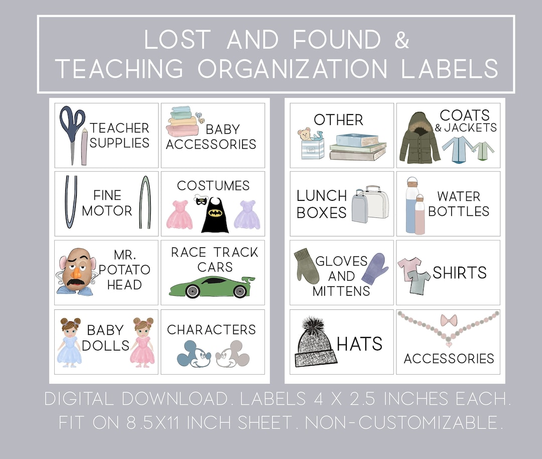 Lost and Found Storage and School Organization Labels - Digital ...