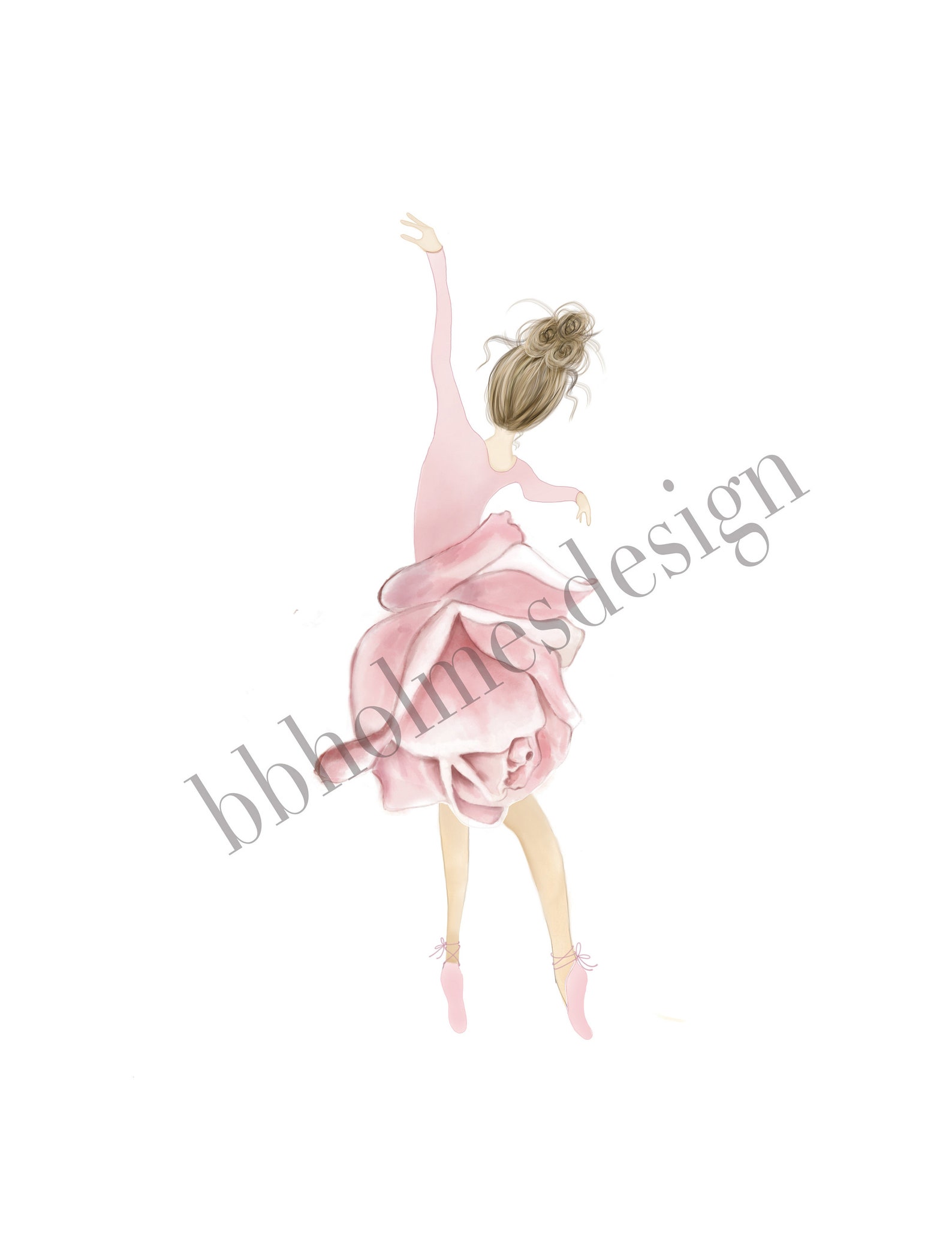 Ballerina Printable, Watercolor Rose Ballerina Print, Ballerina Bedroom ...