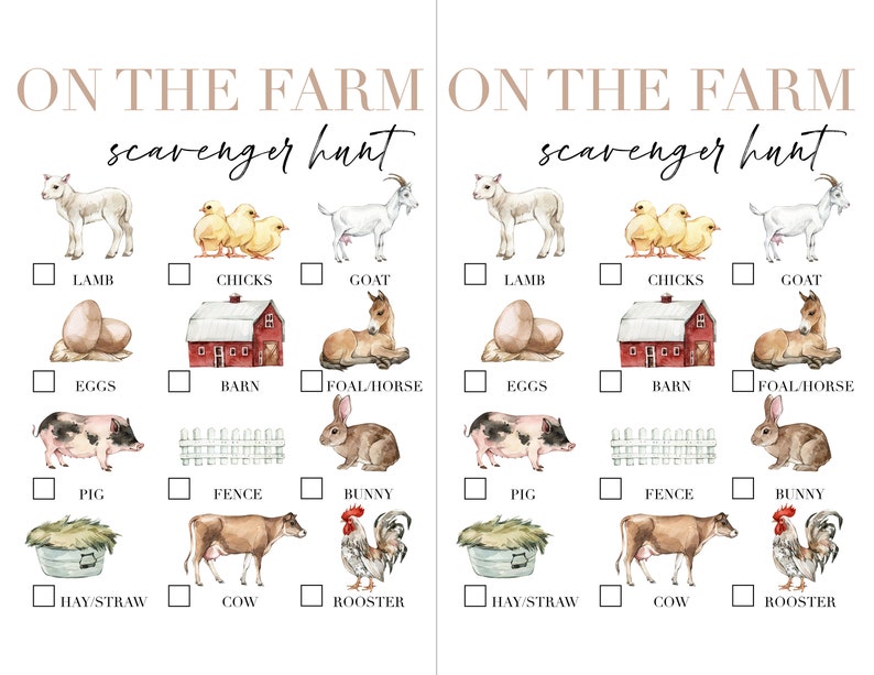 Printable Farm Scavenger Hunt for Kids, Farm Birthday Party Game, Farm ...