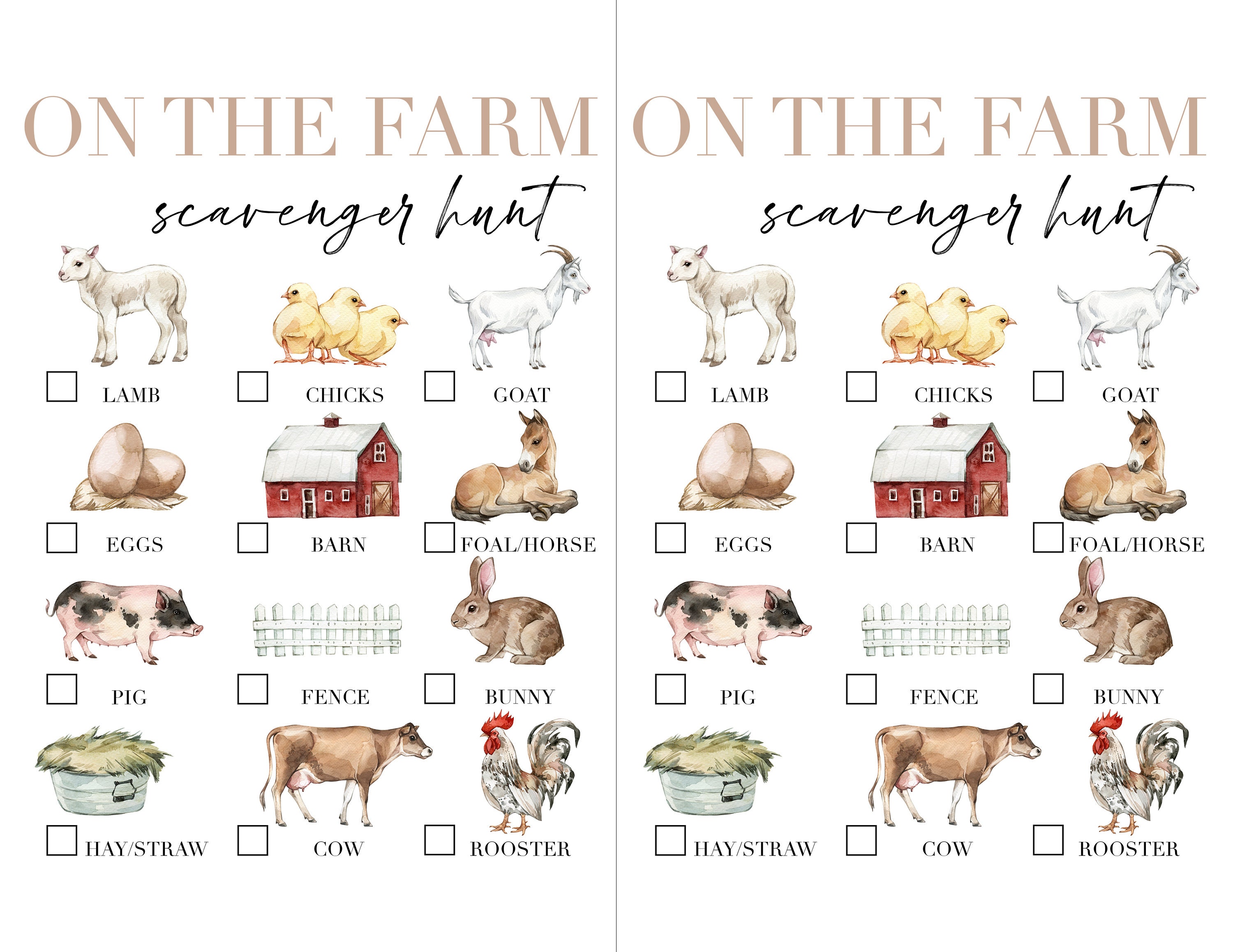 Printable Farm Scavenger Hunt for Kids Farm Birthday Party | Etsy